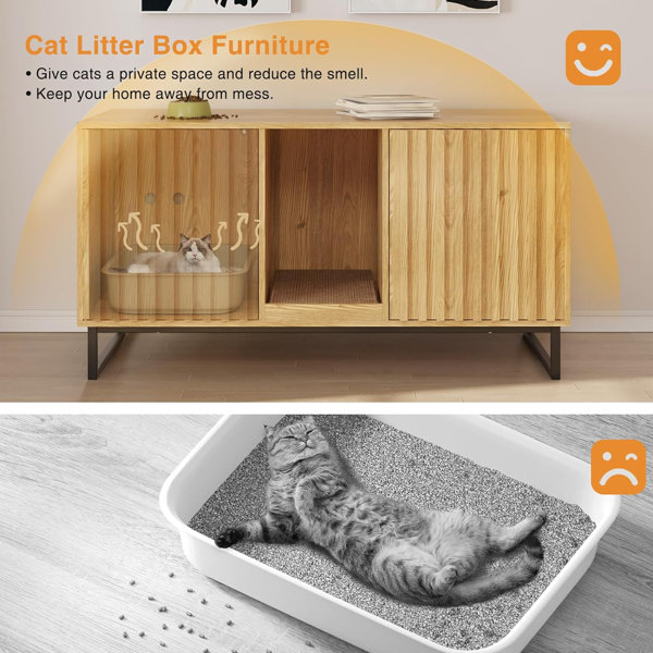 Tucker Murphy Pet™ Cat Litter Box Enclosure For 2 Cats, 47.6’’ Litter Box Furniture Hidden With ...
